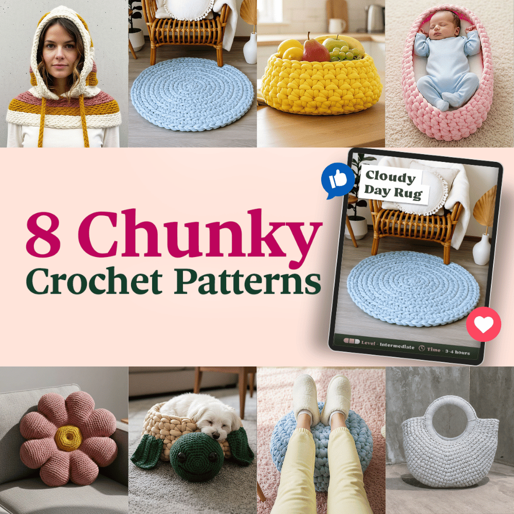 Chunky Crochet Projects – Set of 8 Patterns – Hooks & Needles